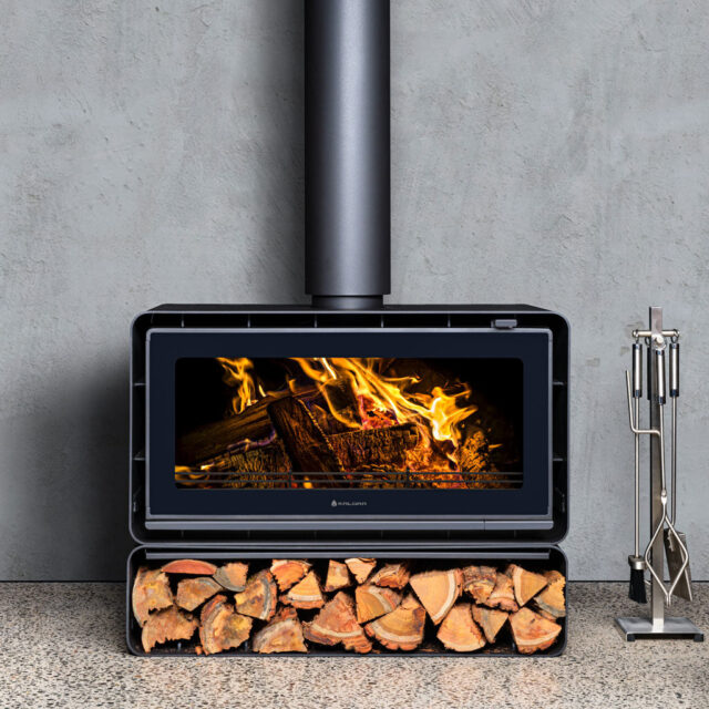 Kalora Urban LS Radiant Wood Heater - Woodbox Base